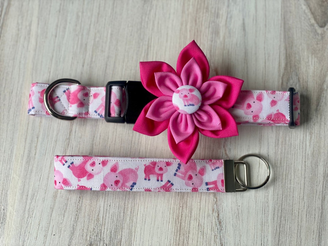 Dog Collar, Collar With Flower, Collar With Bow, Farm, Pig, Hog, Black ...
