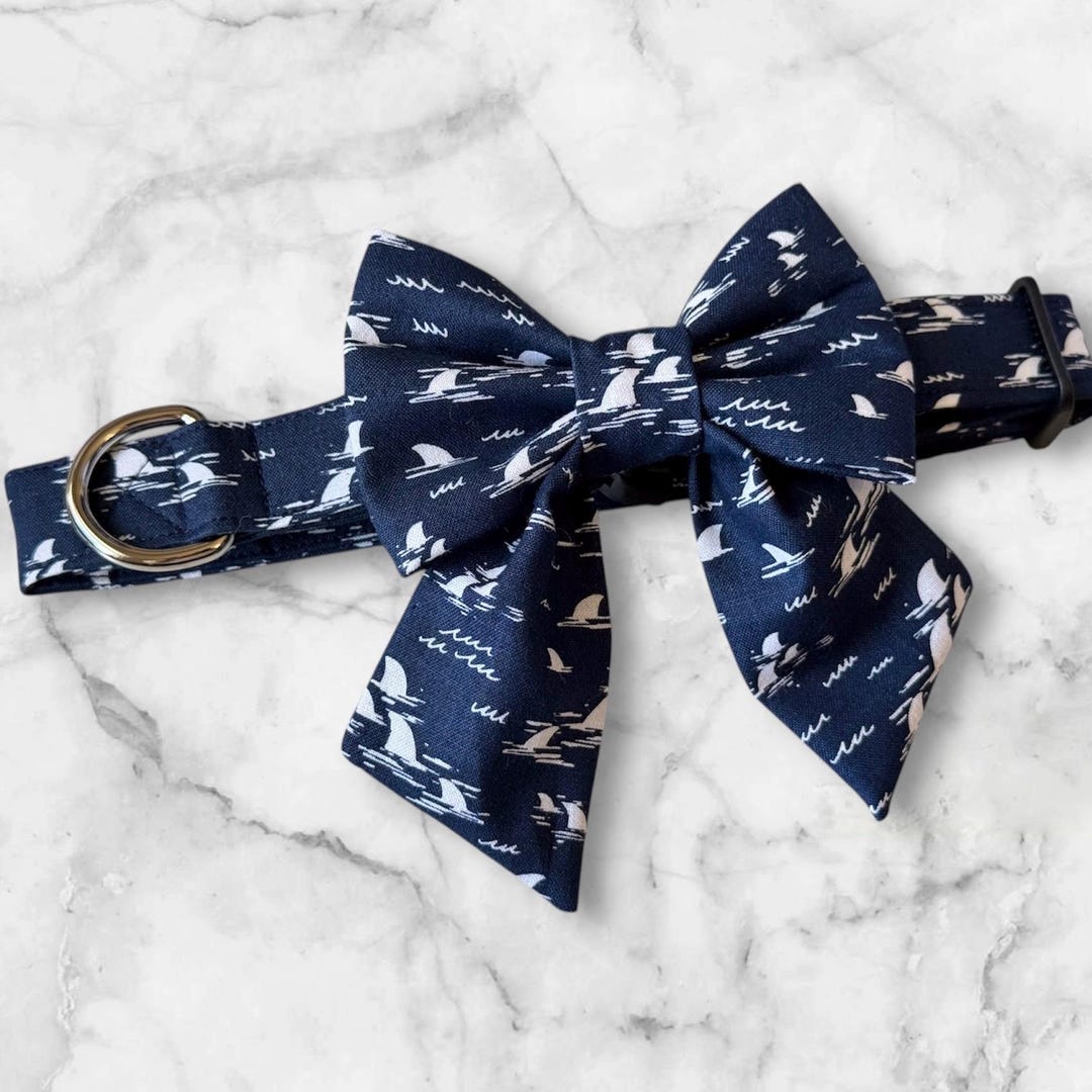 Shark Fin Dog Collar With Sailor Bow: Nautical Navy - Etsy