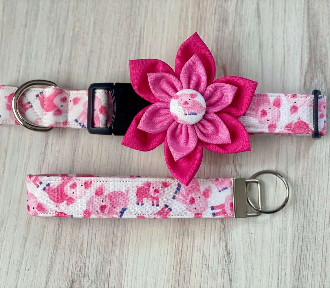 Dog Collar, Collar With Flower, Collar With Bow, Farm, Pig, Hog, Black ...
