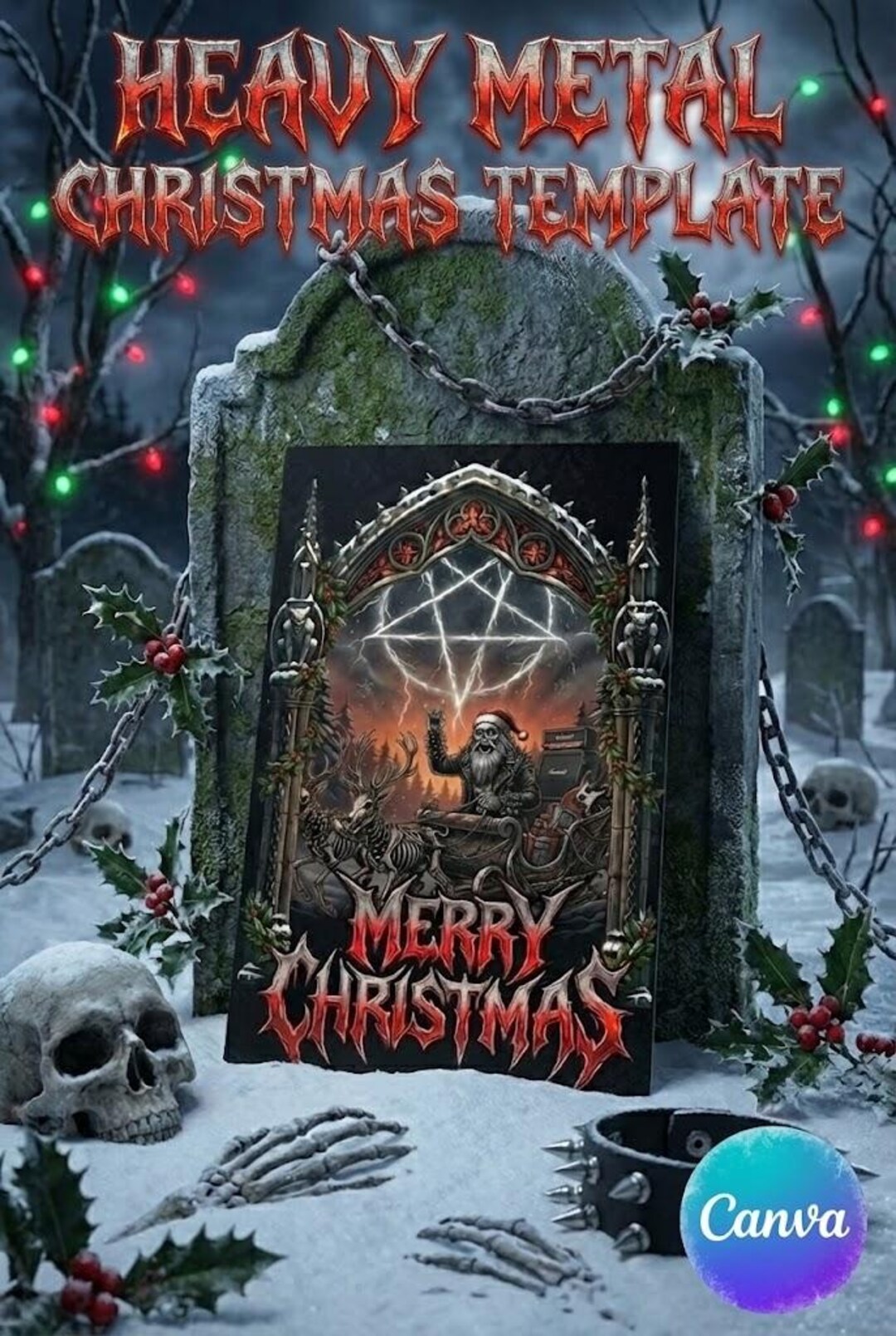 Heavy Metal Christmas Invitation Template | Canva "hail Santa" Card - Etsy