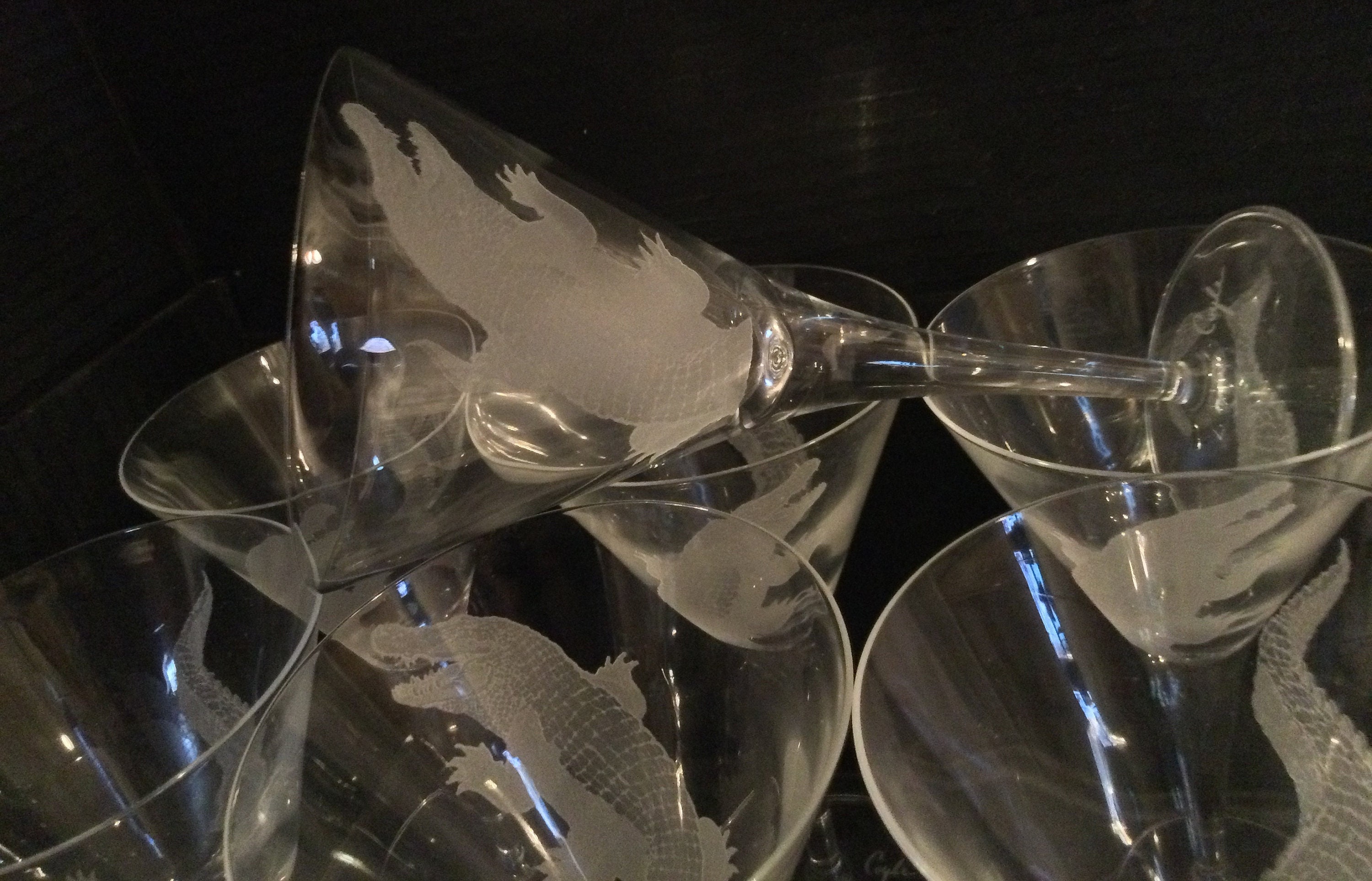 Vintage PERRY COYLE Crystal “ALLIGATOR” Set of 7 Martini Glasses ...