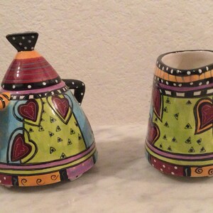 Vintage Beautiful PROSPERO DESIGNWORKS CERAMICS Double Handle Sugar Bowl With Lid & Creamer Set ...