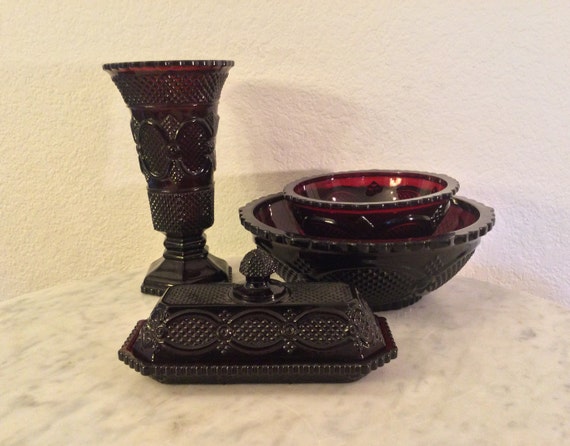 Vintage Stunning Avon cape Cod Ruby Red 5 Pcs | Etsy