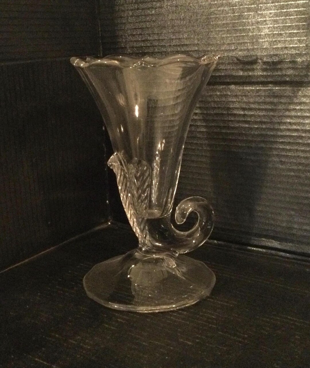 DUNCAN MILLER “three Feather Clear” Cornucopia Candle Holder Vase ...