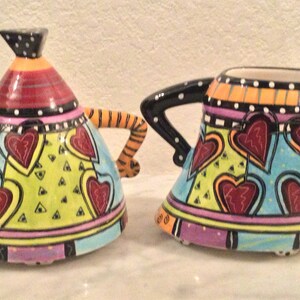 Vintage Beautiful PROSPERO DESIGNWORKS CERAMICS Double Handle Sugar Bowl With Lid & Creamer Set ...