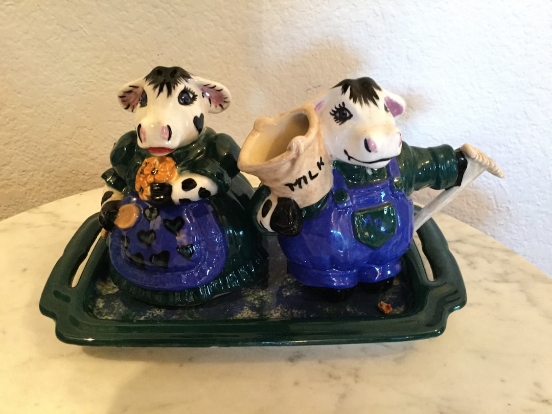 Vintage "holee Cows" Set of Porcelain Figurine Cow Sugar Bowl & Lid ...