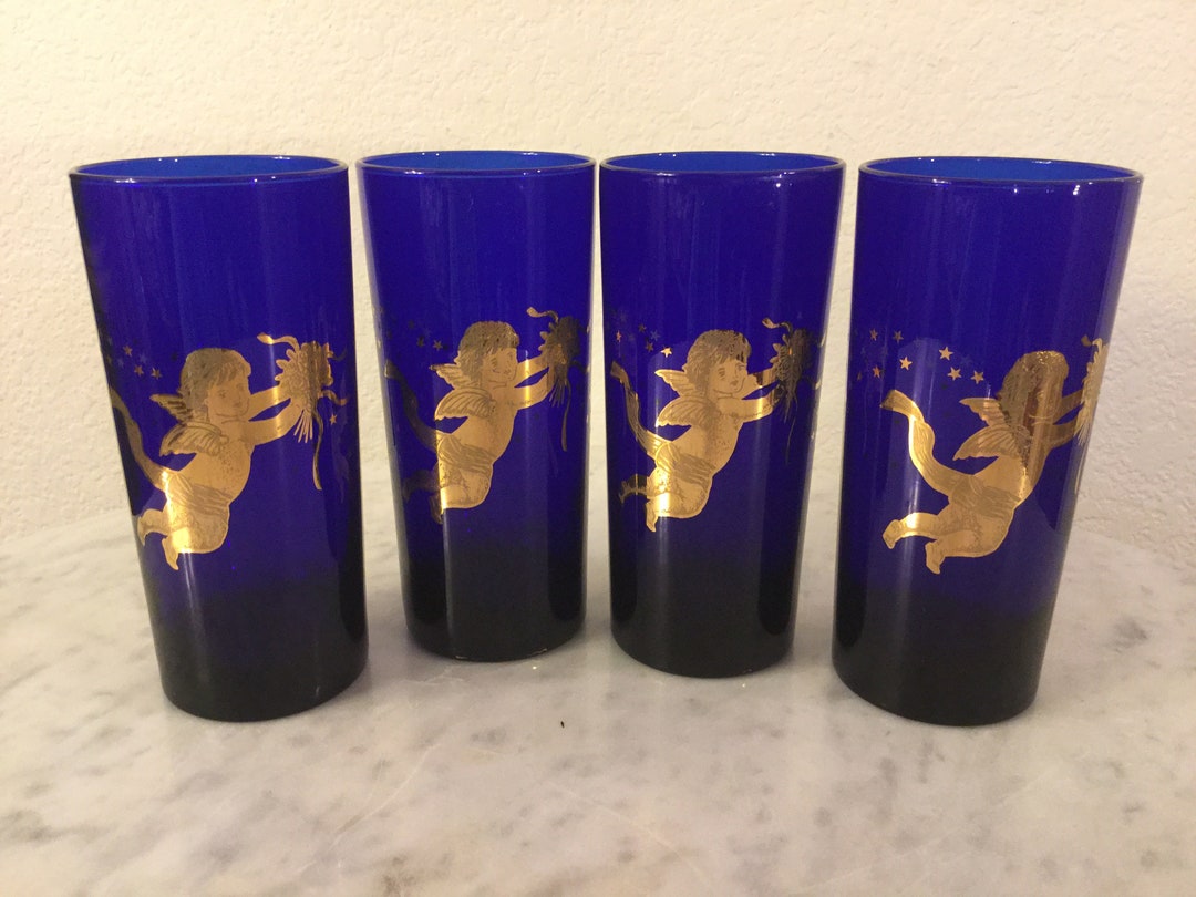 Vintage Gorgeous Culver Crystal Ltd "angels" Set of Four (4) Tumblers ...