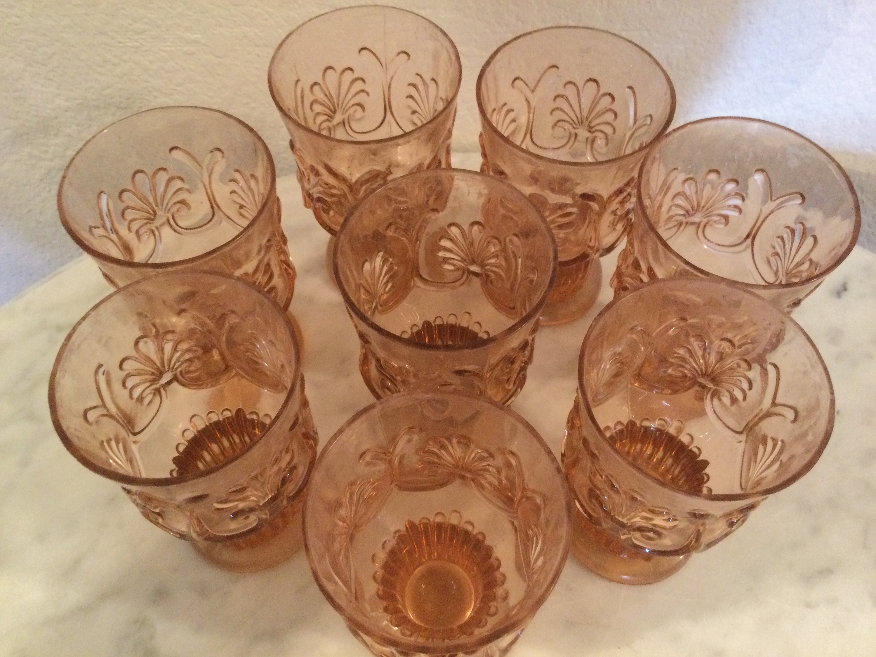 Vintage Beautiful PILGRIM Glass ADAM Set of 8 Juice Glasses. Raised Fan ...