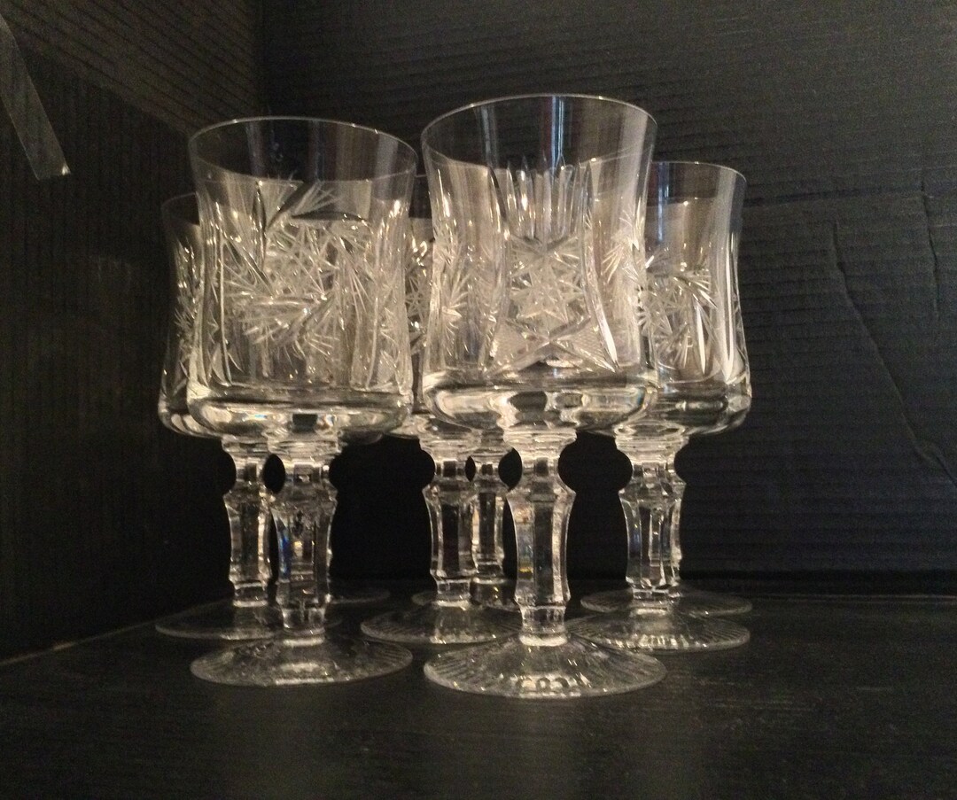 Vintage Beautiful Cut Crystal PINWHEEL Set of Eight 8 Wine Goblets. Cut ...