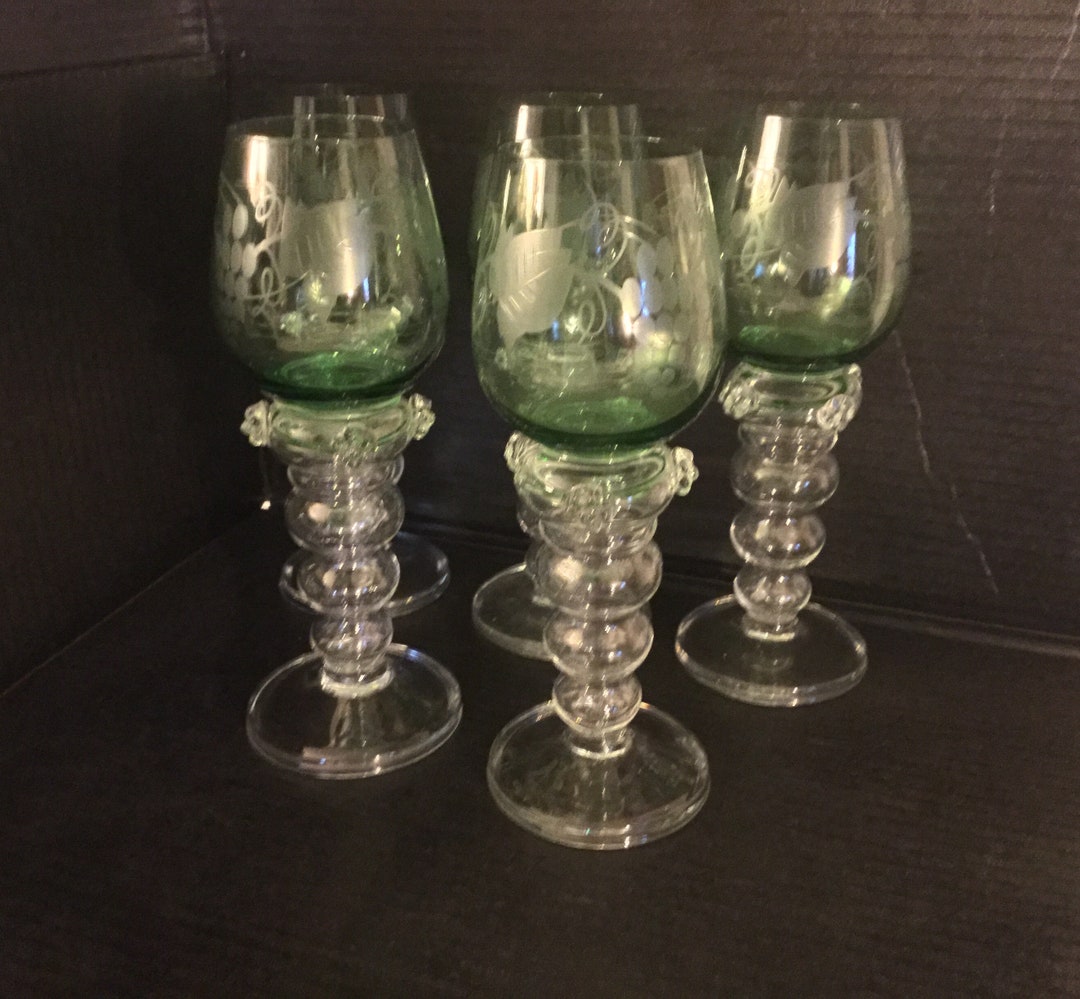 Vintage Römer-rummer German Glass Set of 4 Goblets Light Green Bowl ...