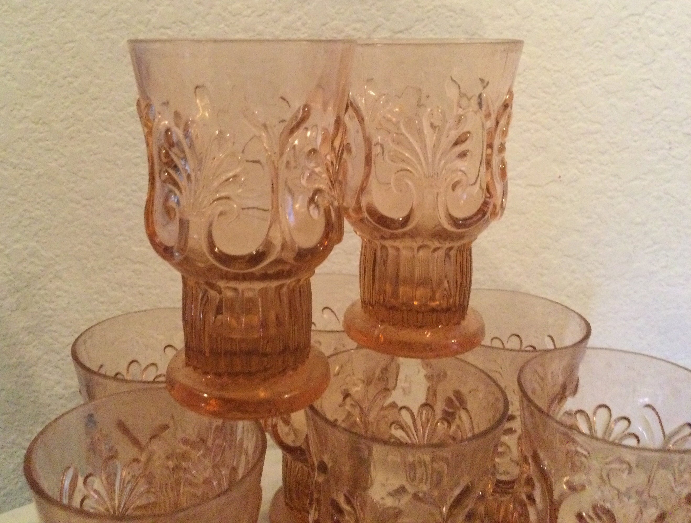 Vintage Beautiful PILGRIM Glass ADAM Set of 8 Juice Glasses. Raised Fan ...