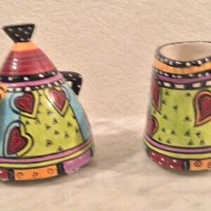 Vintage Beautiful PROSPERO DESIGNWORKS CERAMICS Double Handle Sugar Bowl With Lid & Creamer Set ...