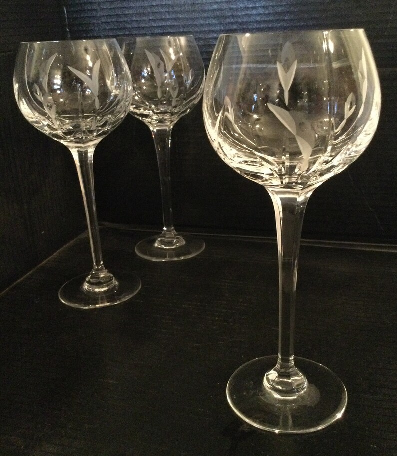 Vintage Gorgeous MIKASA Crystal CALLA LILY Three 3 Hock Wine Glasses ...