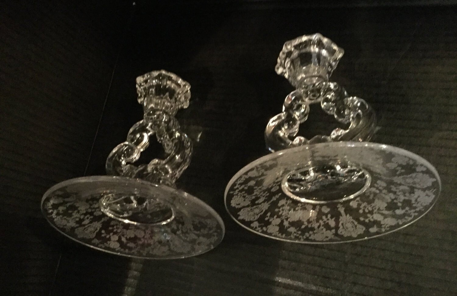 Vintage Cambridge Glass rose Point-clear Pattern, Set of Two 2 Key Hole ...