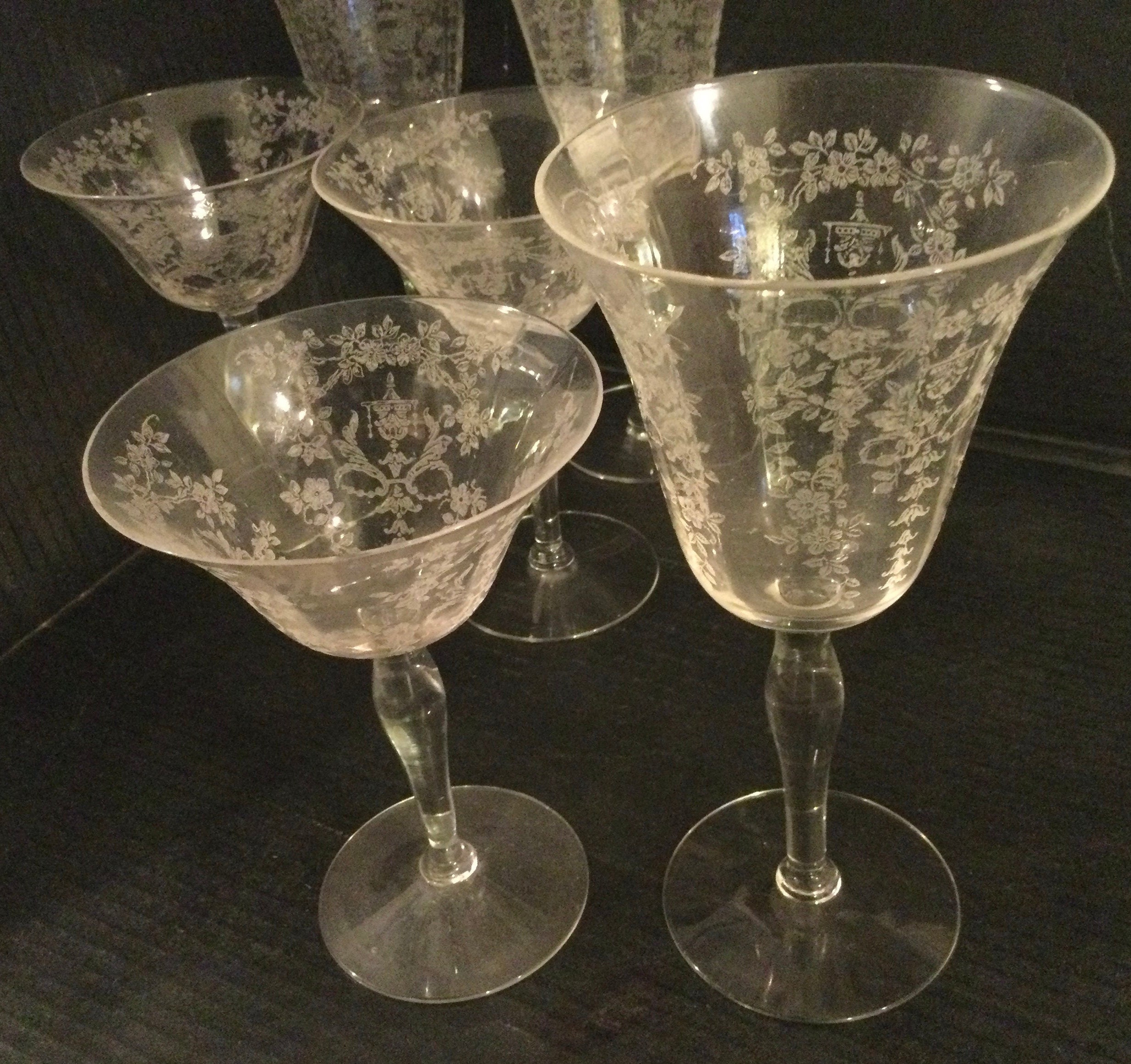 Vintage Beautiful MORGANTOWN GLASS “MIKADO” 3 Water Goblets & 3 ...