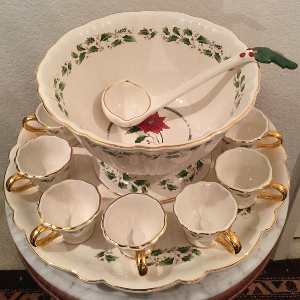 Holly Punch Bowl - Etsy