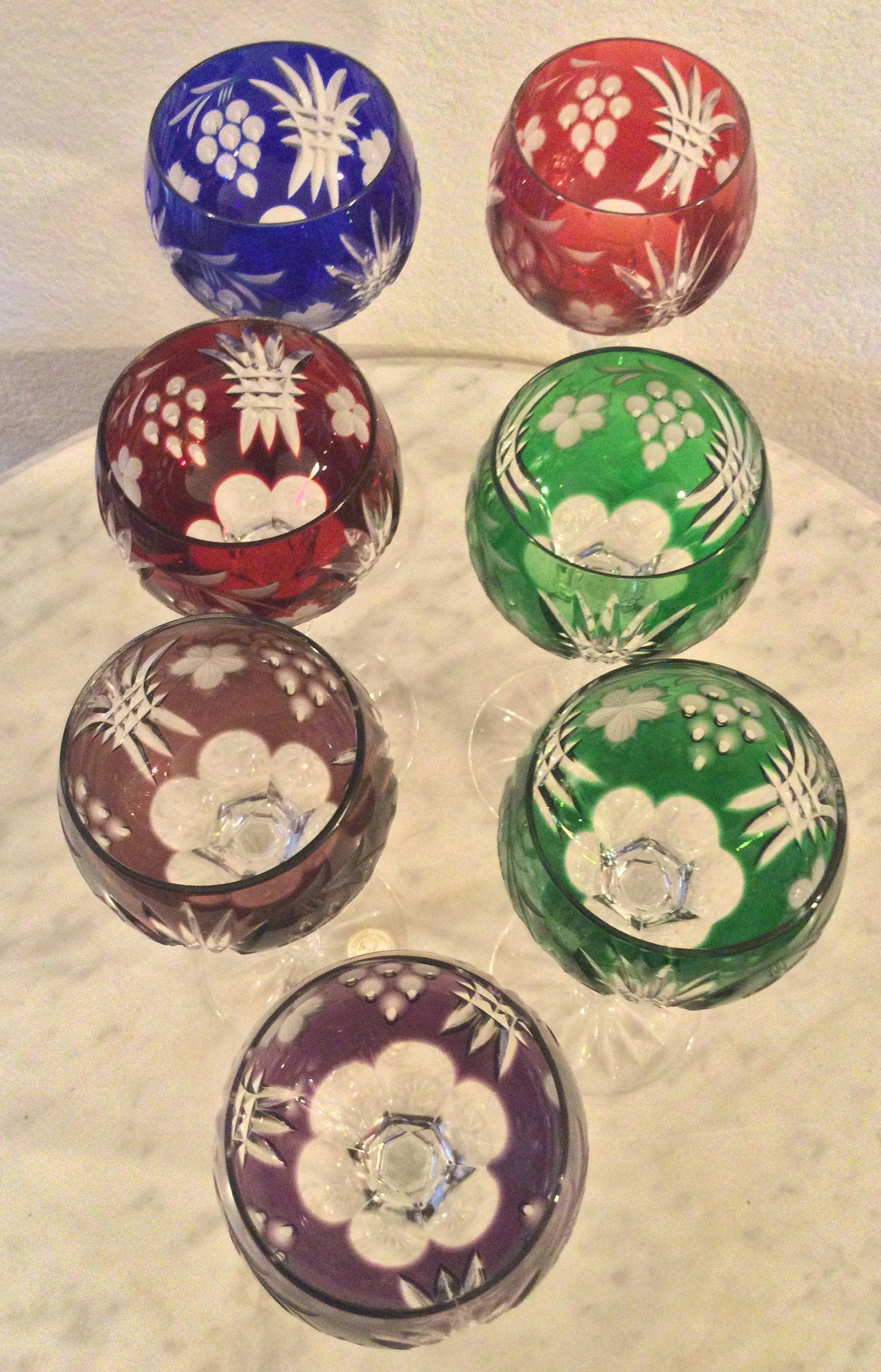 CRYSTAL CLEAR COLORED Bowl Cut to Clear 7 Hock Wine Glasses. Cut ...