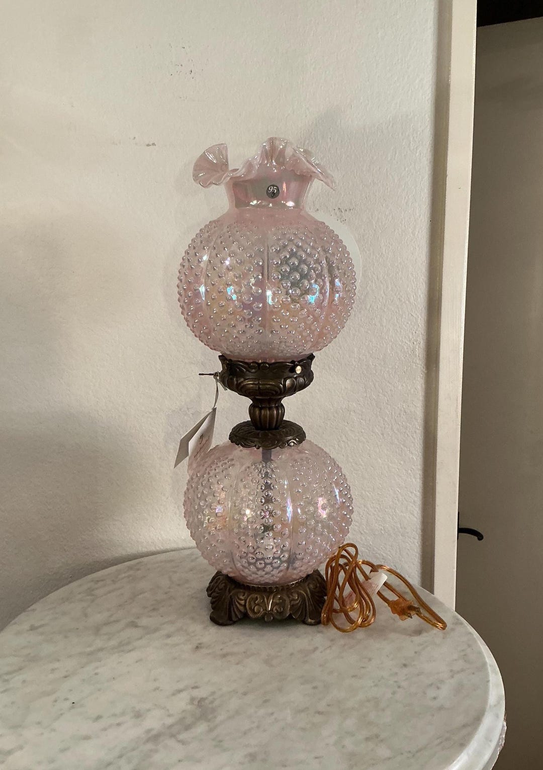 FENTON PINK CHIFFON Gone With the Wind Lamp. Opalescent Hobnail Pattern ...