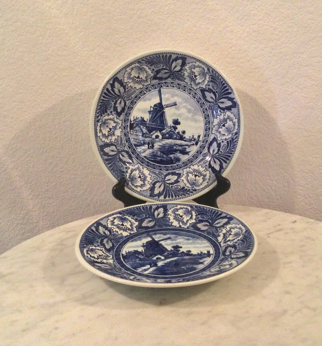 Vintage Beautiful BOCH Pottery “DELFTS” Windmill Two Decorative Wall ...