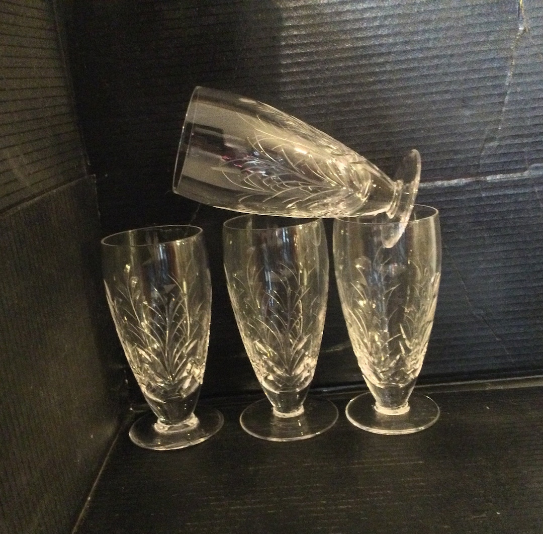 STUART CRYSTAL “ARAGON” Four (4) Iced Tea Glasses. Clear Cut Crystal ...