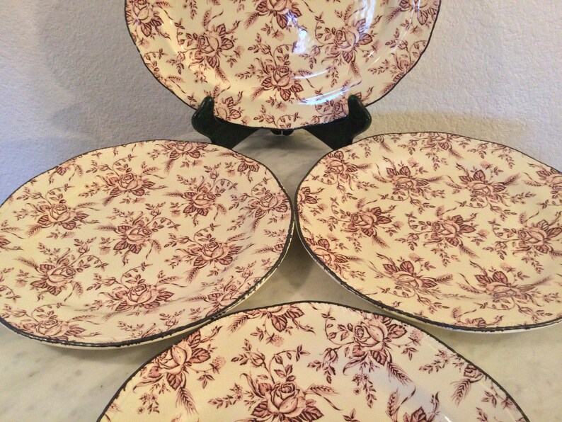 Wood & Sons “COLONIAL ROSE BLACK and White” 3 Dinner Plates and 12 ...