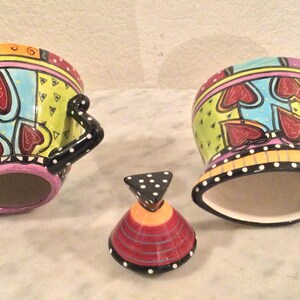 Vintage Beautiful PROSPERO DESIGNWORKS CERAMICS Double Handle Sugar Bowl With Lid & Creamer Set ...