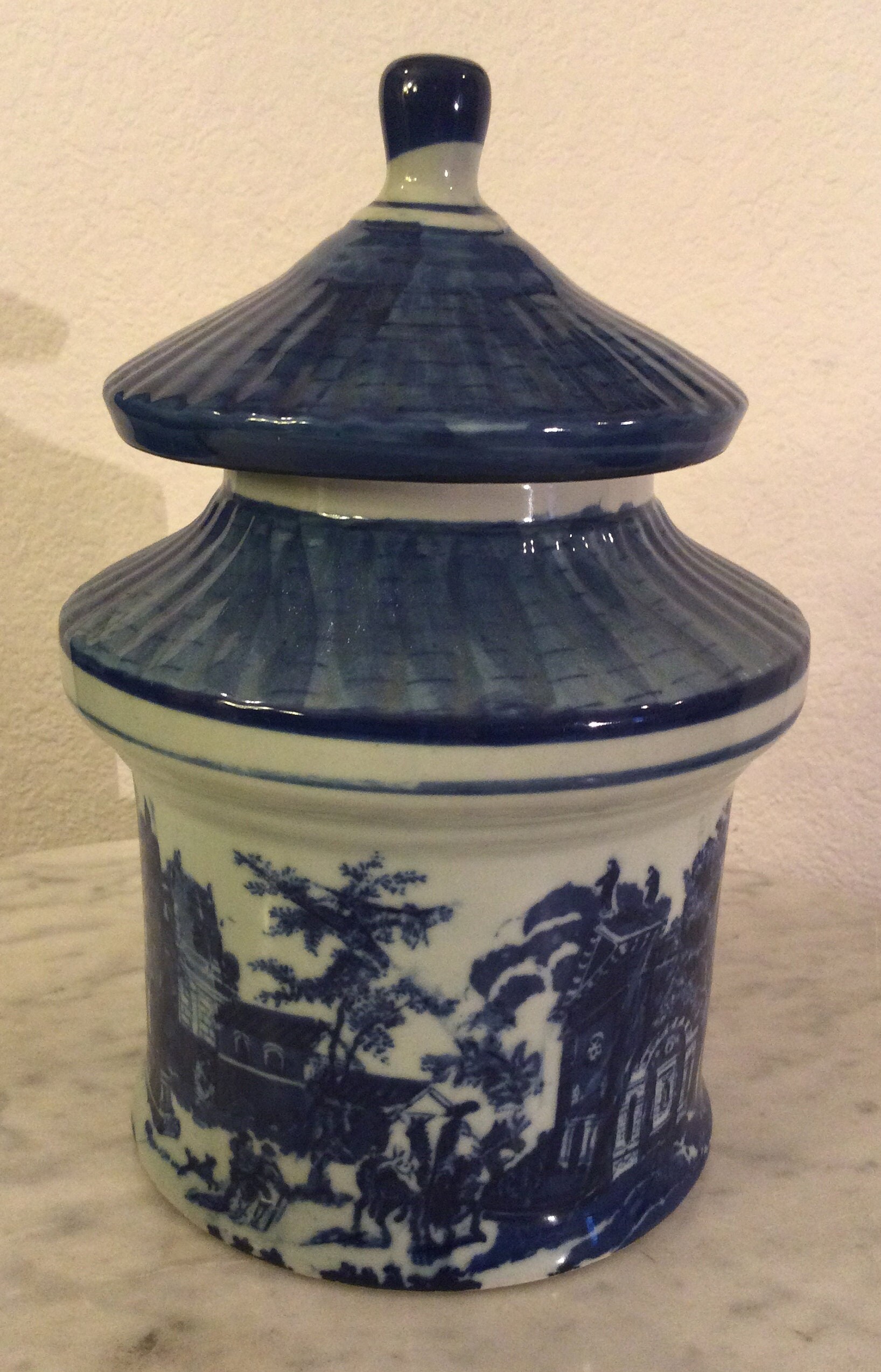 Vintage Beautiful VICTORIA WARE IRONSTONE Historical Blue, Round Jar ...