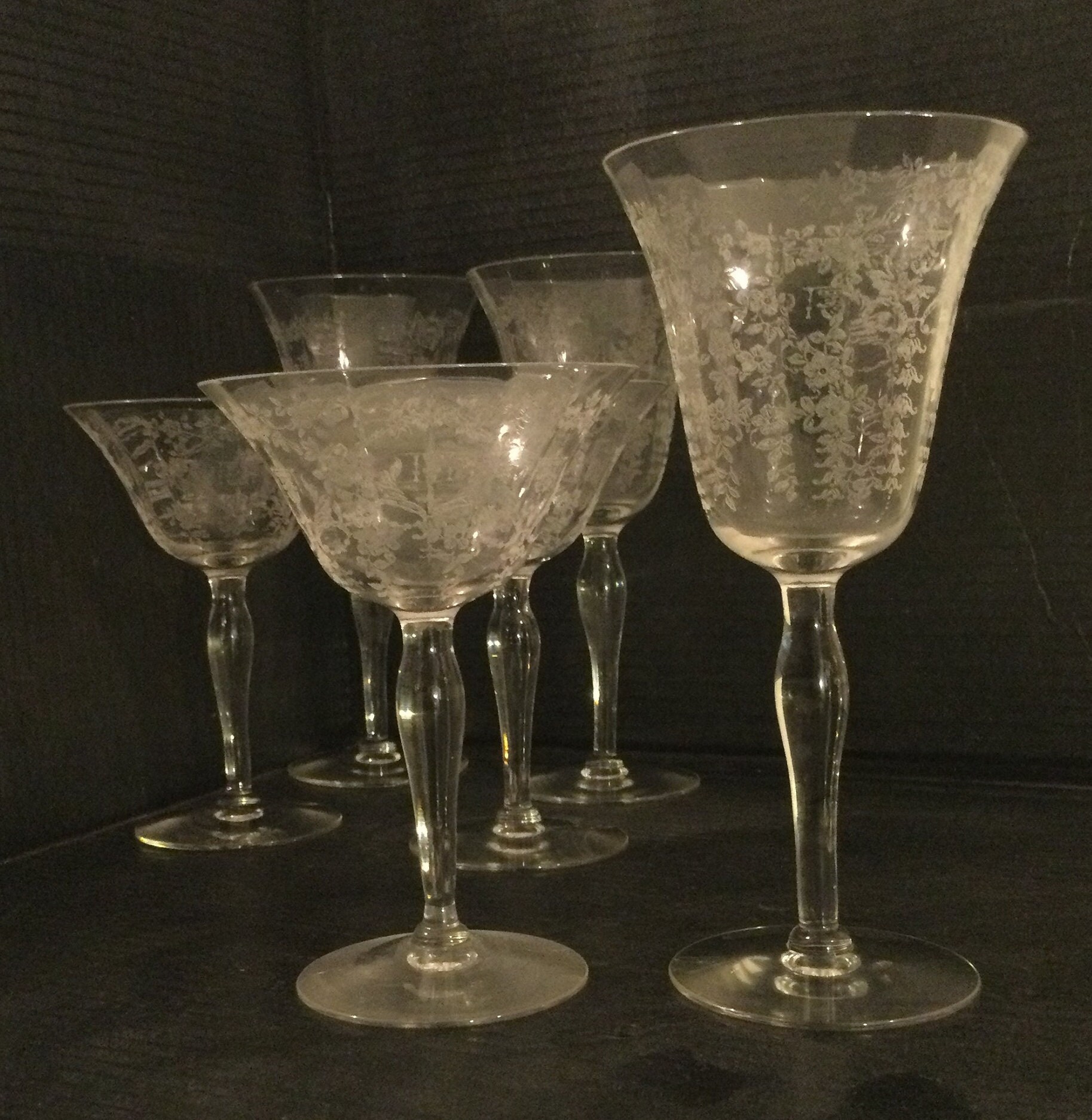 Vintage Beautiful MORGANTOWN GLASS “MIKADO” 3 Water Goblets & 3 ...