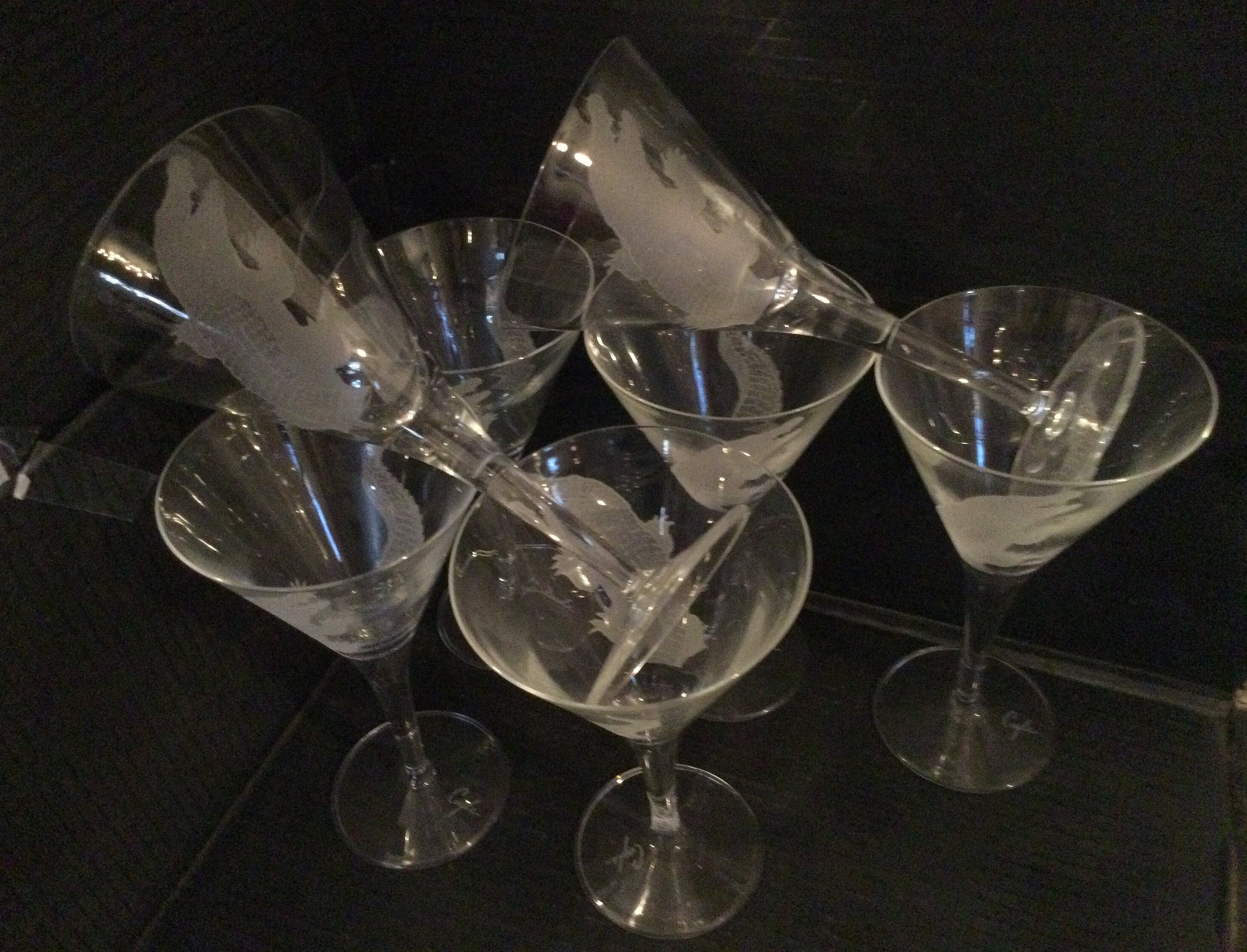 Vintage PERRY COYLE Crystal “ALLIGATOR” Set of 7 Martini Glasses ...