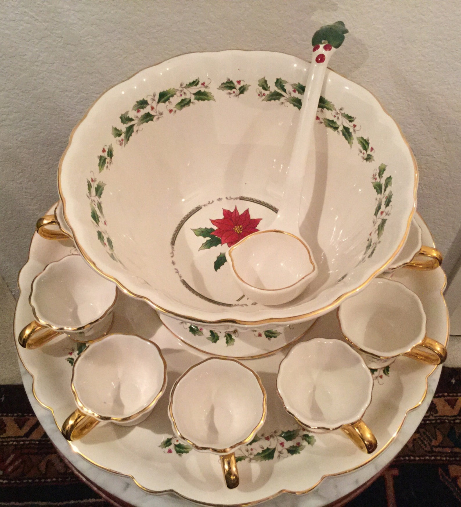 ROYAL LIMITED holly Holiday Punch Set, 13 Pieces, Punch Bowl, Punch ...