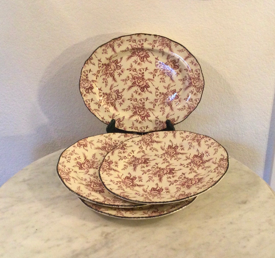 Wood & Sons “COLONIAL ROSE BLACK and White” 3 Dinner Plates and 12 ...