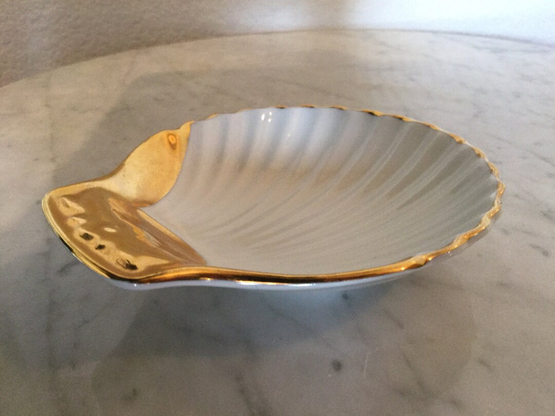 Vintage, Royal Worcester, Shell Shaped, Fine White & Gold Porcelain ...