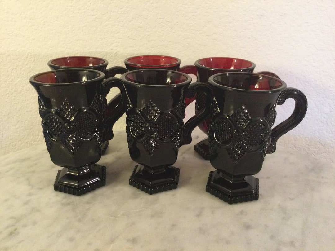 Vintage Stunning Avon "cape Cod Ruby Red" Set of Six (6) Footed Mugs ...