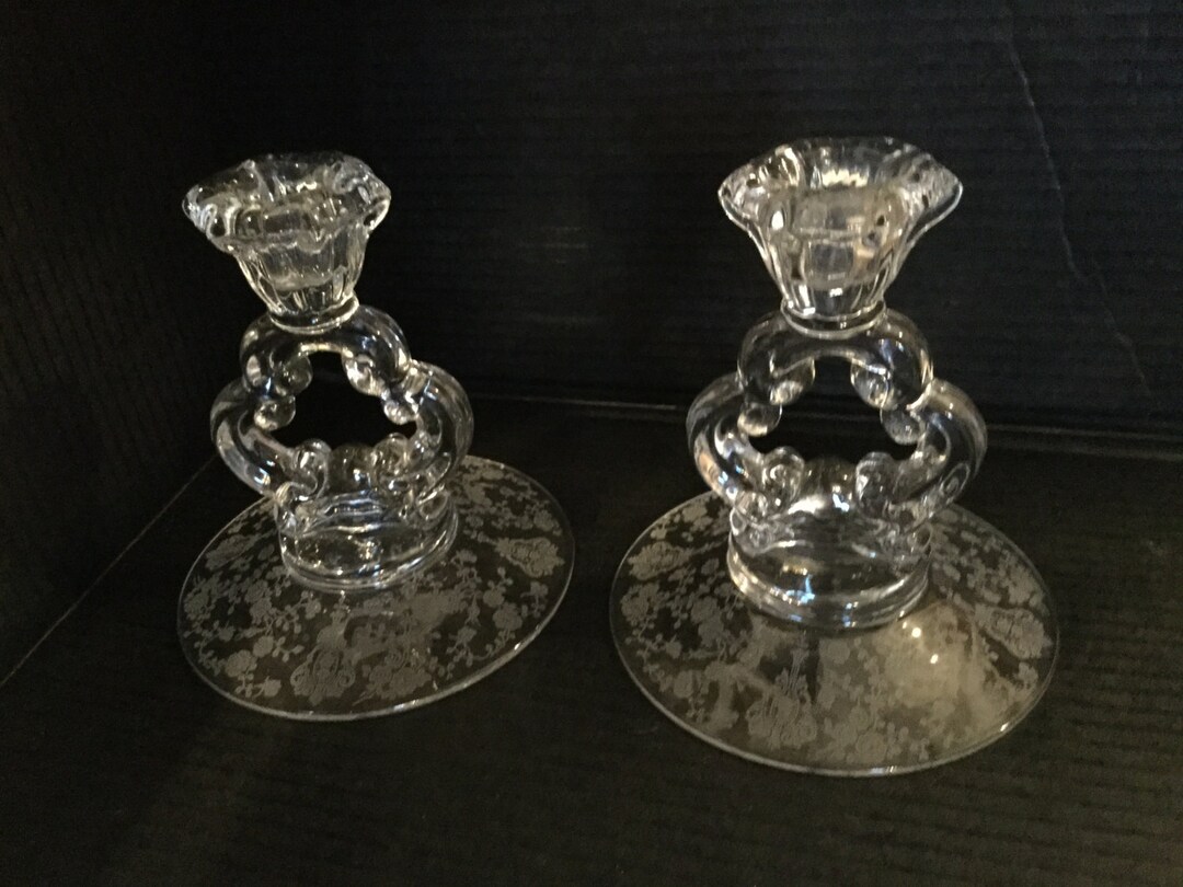 Vintage Cambridge Glass "rose Point-clear" Pattern, Set of Two (2) Key ...