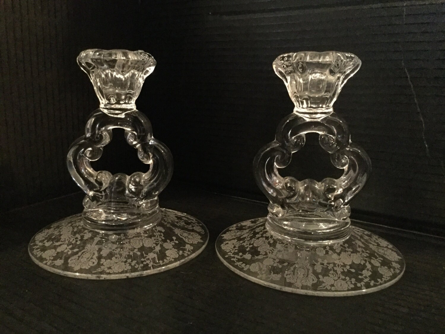 Vintage Cambridge Glass rose Point-clear Pattern, Set of Two 2 Key Hole ...