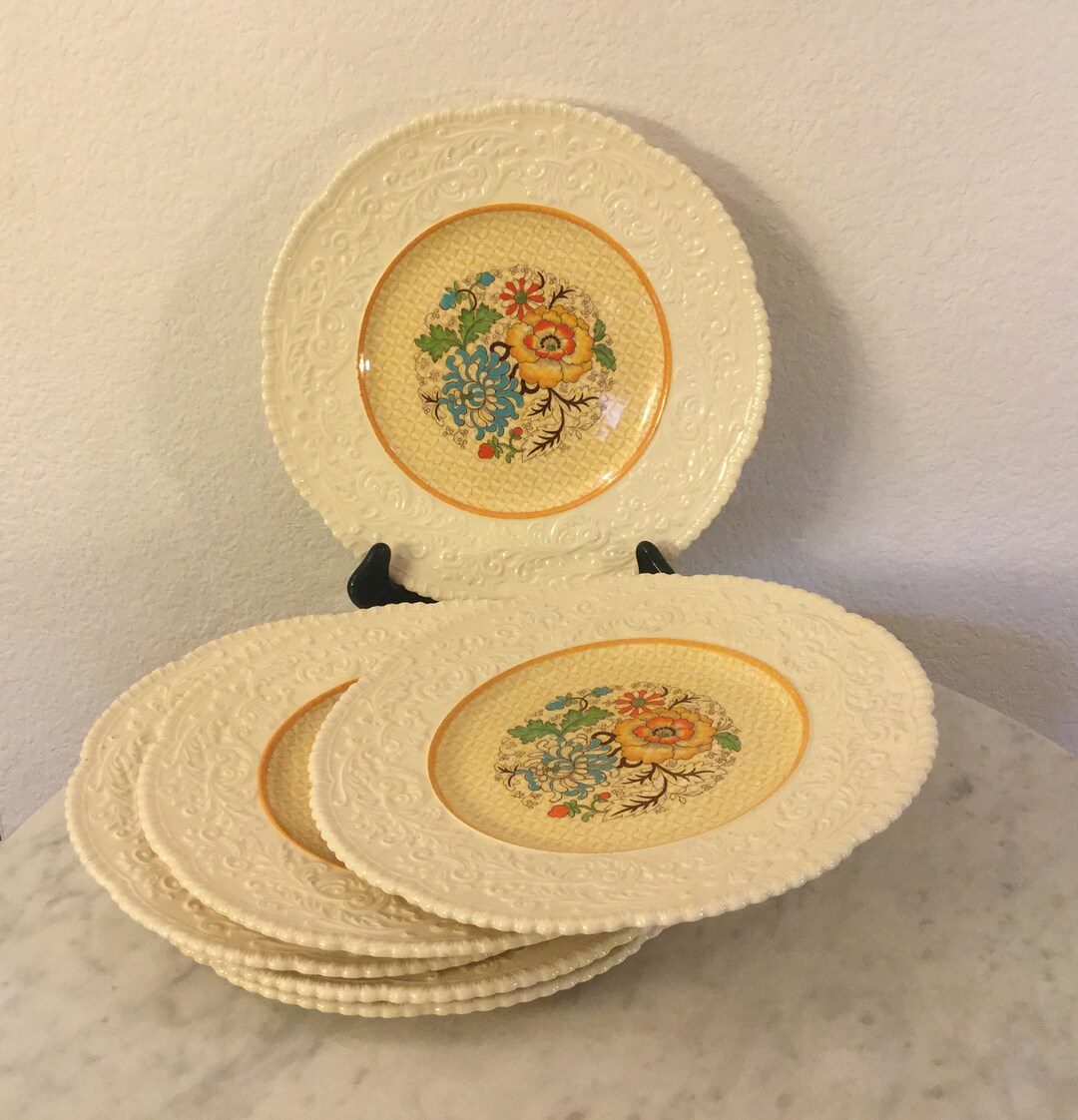 Antique Stunning ROYAL CAULDON Pattern 1283, Six (6) Dinner Plates ...