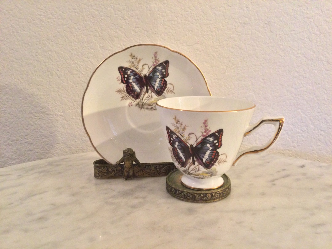 ROYAL TARA “BUTTERFLY” Cup & Saucer Set. Bone China, Multicolor ...