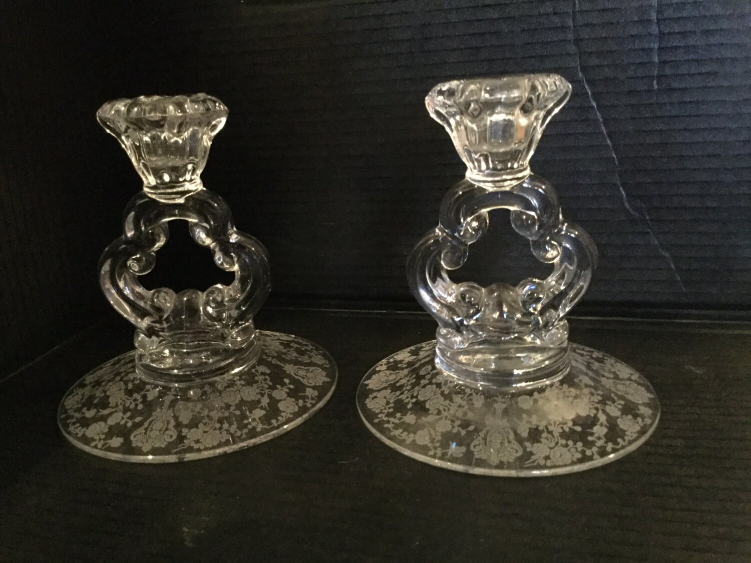 Vintage Cambridge Glass rose Point-clear Pattern, Set of Two 2 Key Hole ...