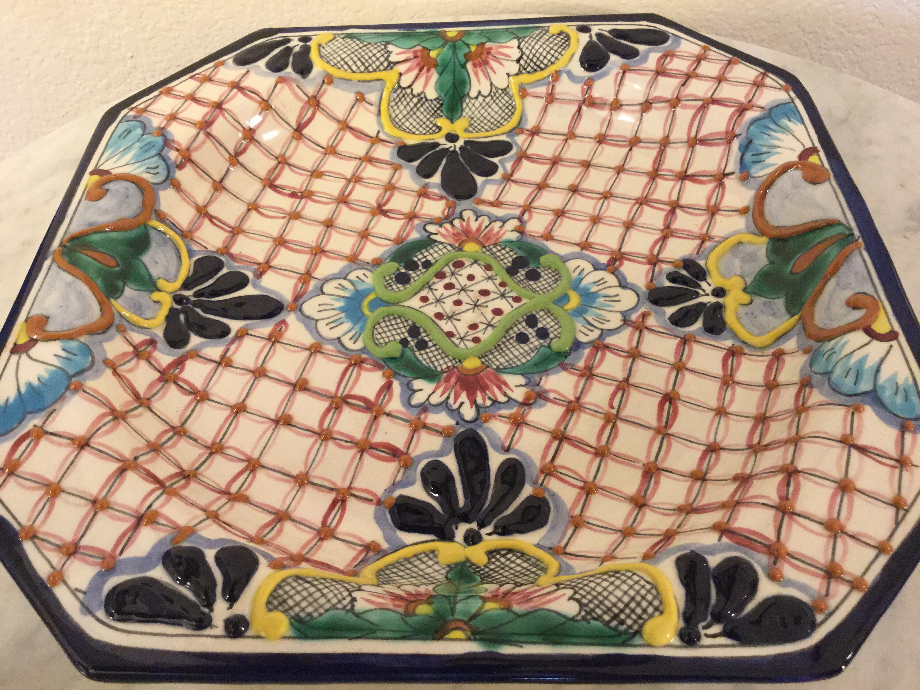 Vintage Gorgeous TALAVERA Pottery Large Square Serving Bowl. Multicolor ...