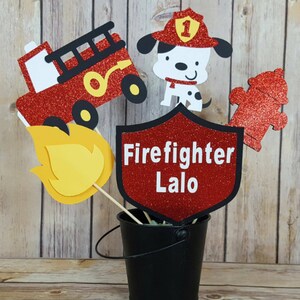 5 Pc Glitter Fireman Themed Centerpiece, Firefighter Cake Toppers - Etsy