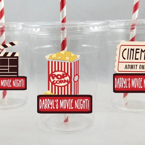 Personalized Movie Themed Party Cups With Striped Straws and - Etsy