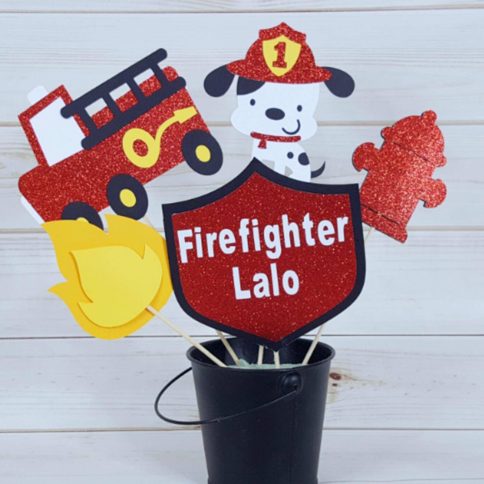 5 Pc Glitter Fireman Themed Centerpiece Firefighter Cake - Etsy
