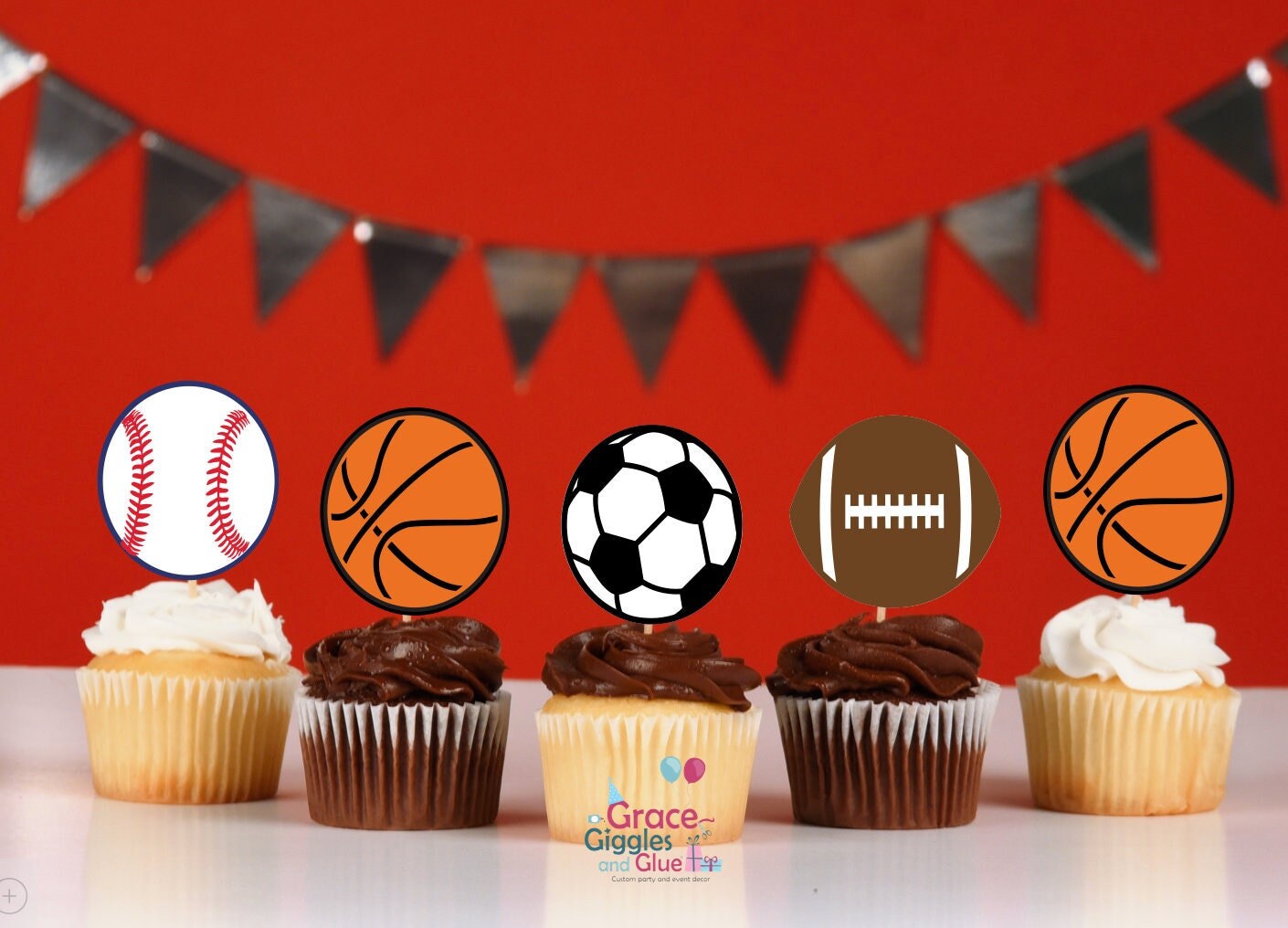 Sports Themed Cupcake Toppers | Etsy