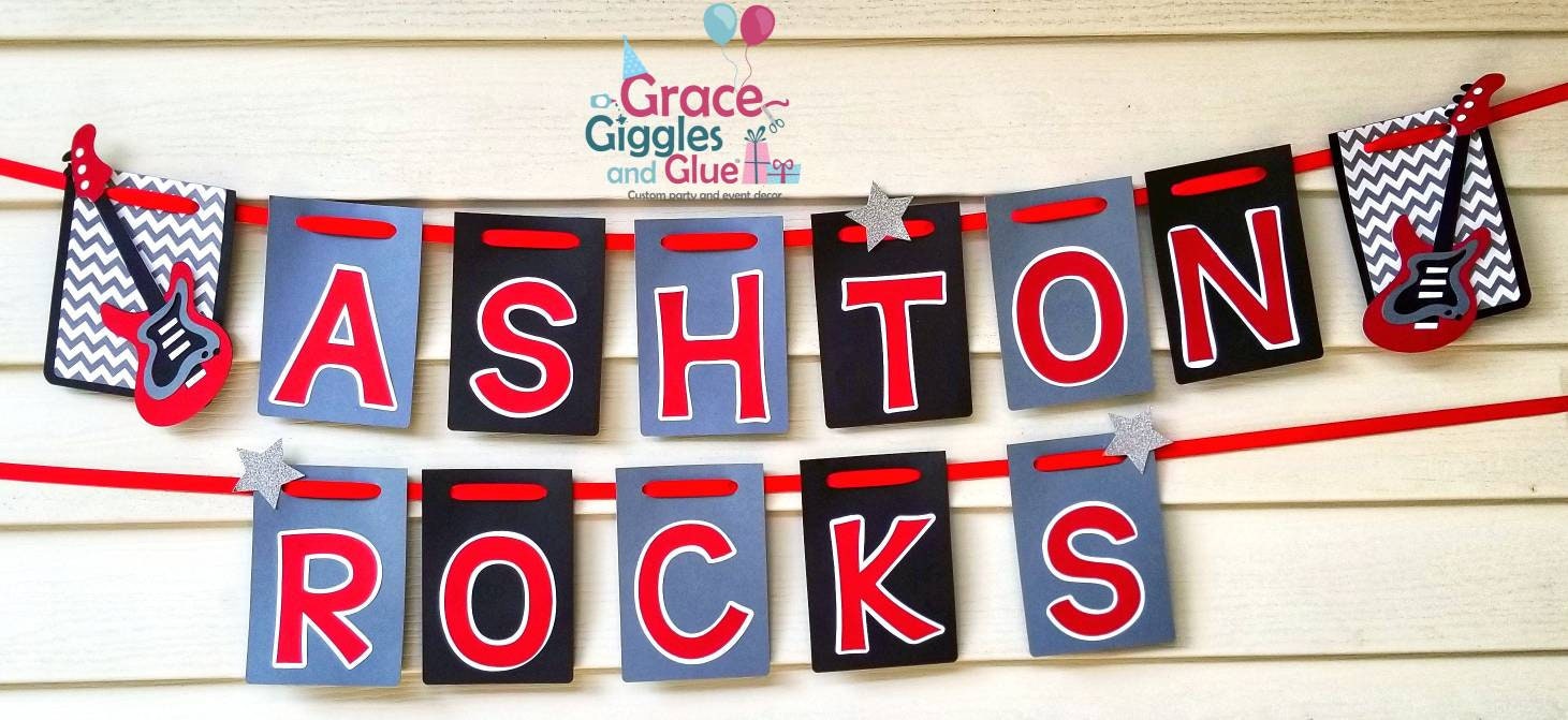 Personalized Rock Star Themed Happy Birthday Banner Rock N - Etsy