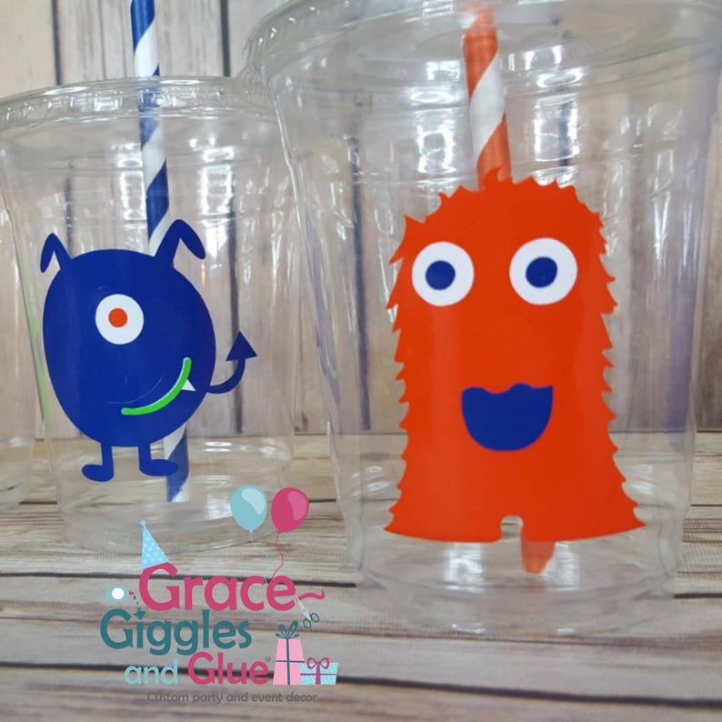 Monster Themed Party Cups With Straws and Lids - Etsy