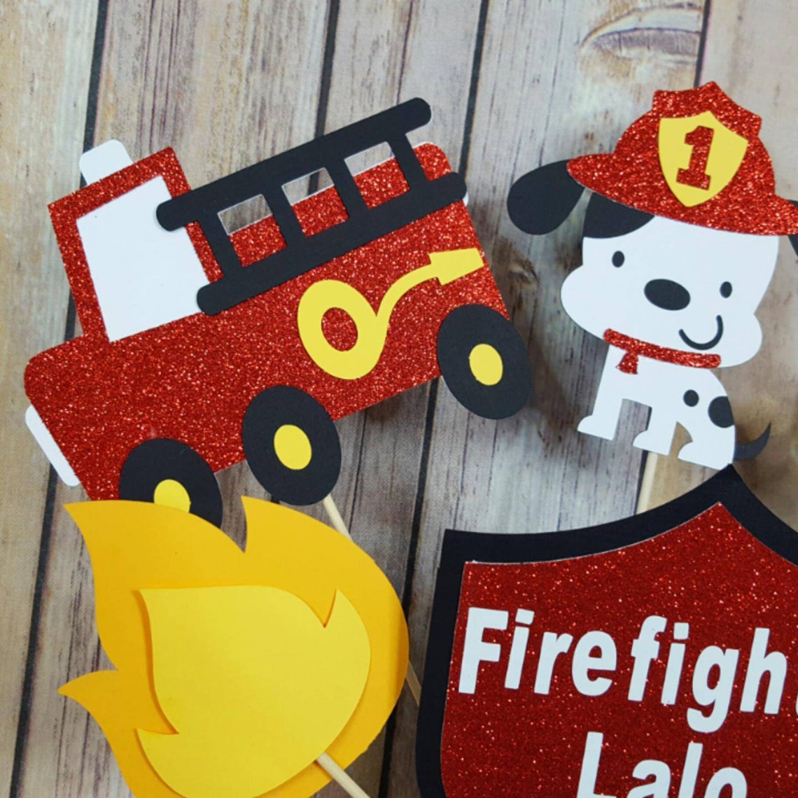 5 Pc Glitter Fireman Themed Centerpiece Firefighter Cake - Etsy
