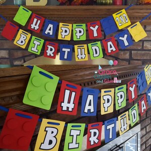 Building Block Happy Birthday Banner, Building Block Name Banner - Etsy