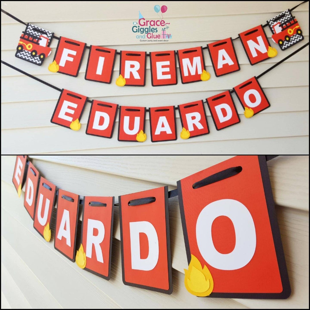 Firefighter Themed Happy Birthday Banner Fireman Name Banner - Etsy