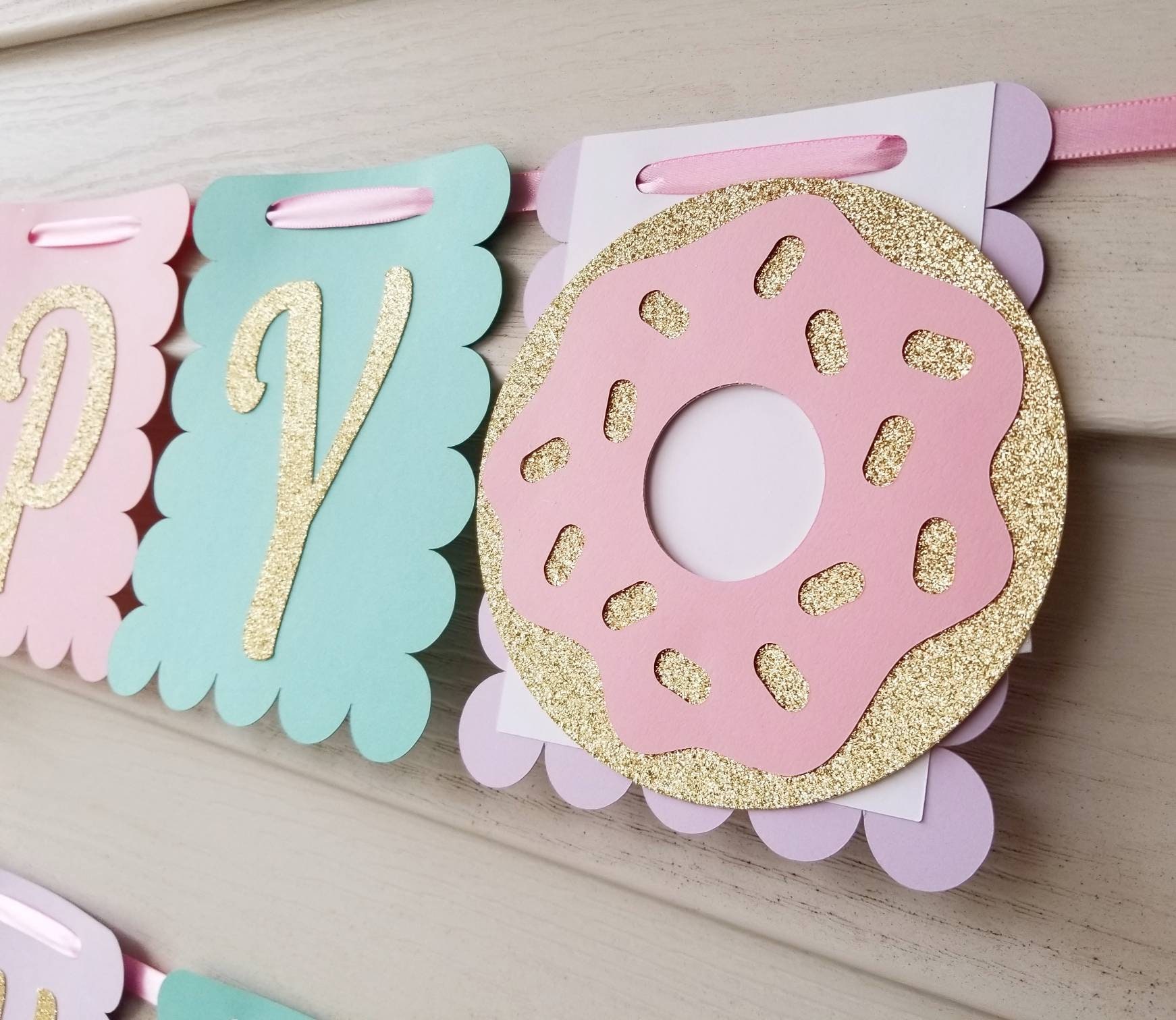 Glitter Donut Happy Birthday Banner, Donut Name Banner, Donut Growup ...