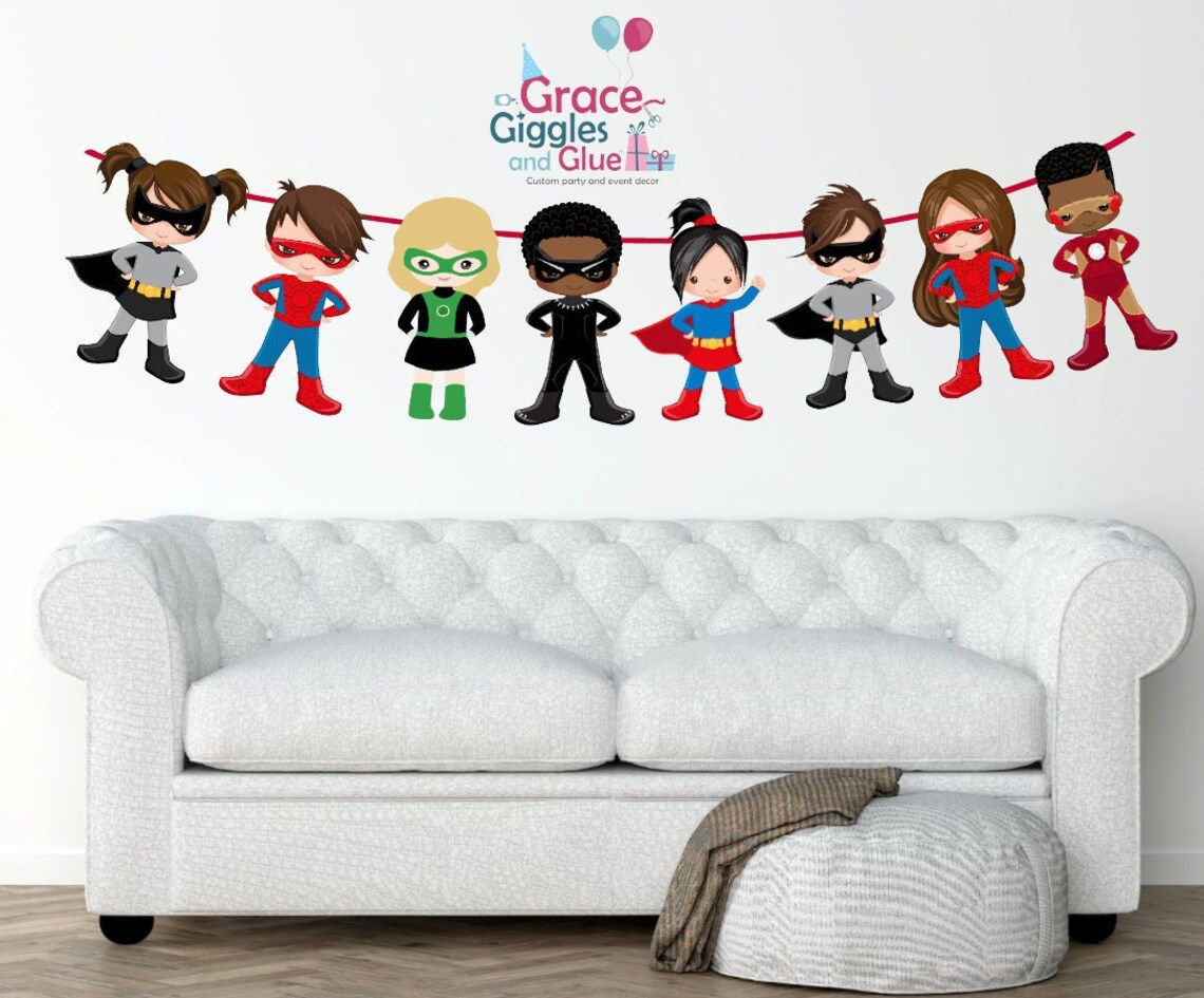 Boy and Girl Superheros Banner Superhero Garland First - Etsy